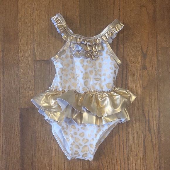 Candlesticks | Swim | Elegant Gold And White One Piece Swimwear With ...